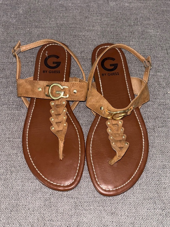 G by Guess | Shoes | G By Guess Tan Suede Braided Tstrap Sandals With ...